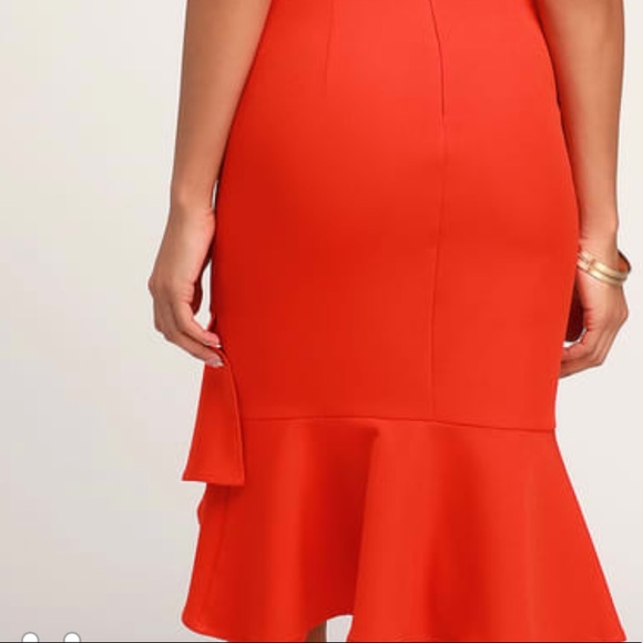 Lulus | Dresses | Irresistible Ways Red Orange Ruffled Midi Dress ...